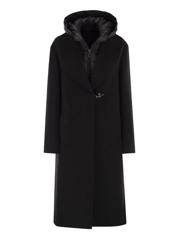 FAY Double Front Wool And Cashmere Coat With Detachable Hooded Bib - Black
