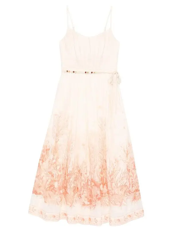 Zimmermann Day Dress With Tie Detail And Border Print - White
