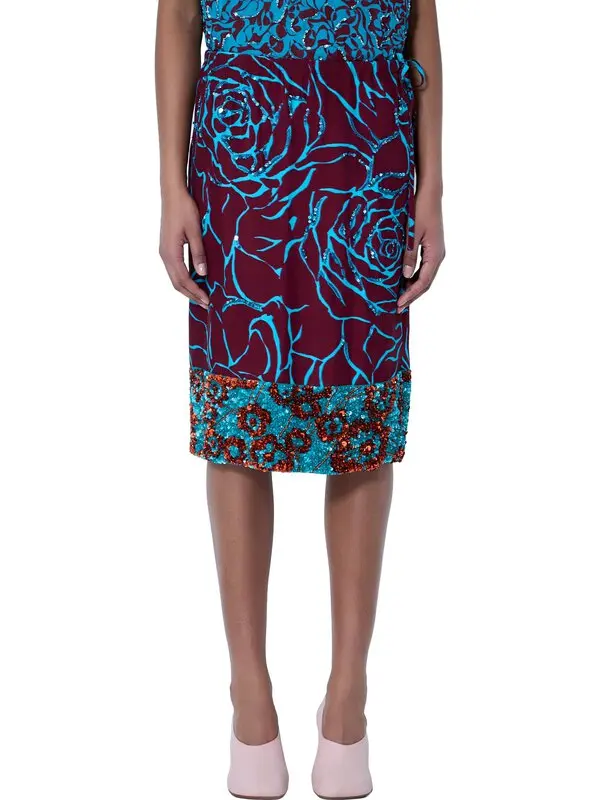 Dries Van Noten Embroidered Midi Skirt With Floral Lace Overlay - Multicolor