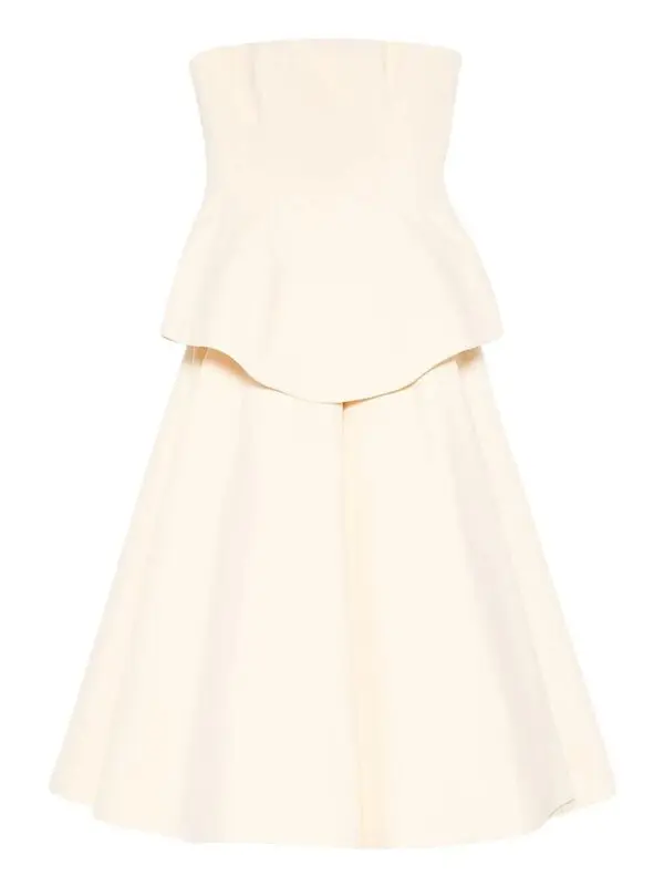 Solace London Strapless Peplum Detail A-line Skirt Dress - Cream