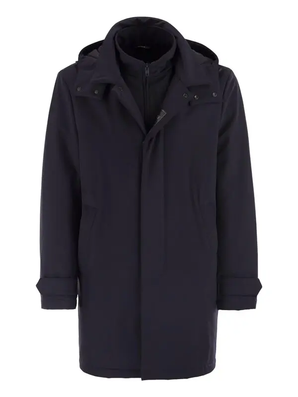 FAY Jersey Stretch Travel Coat With Removable Hood And Water-repellent Treatment - Blue