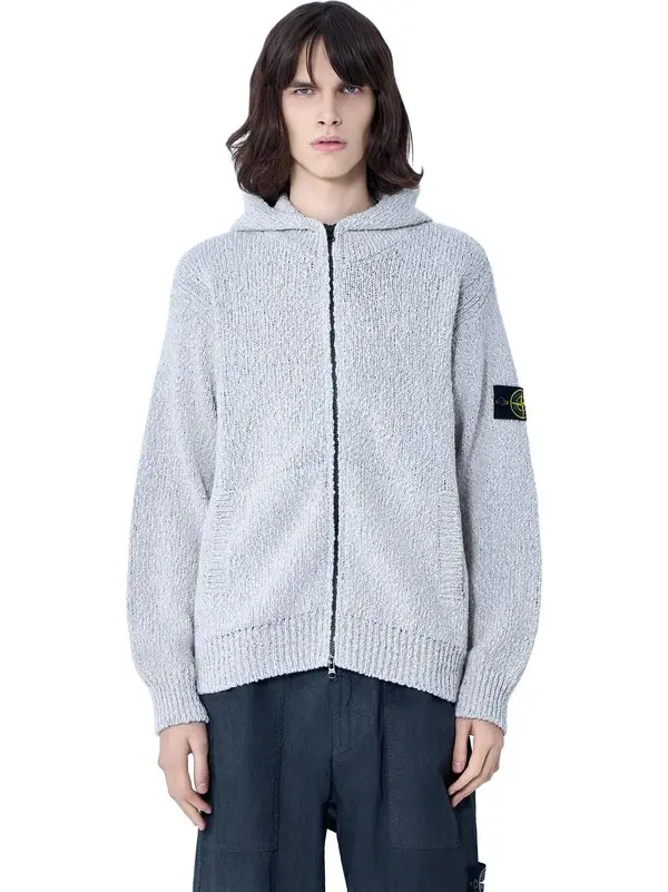 Stone Island Zip-up Textured Knit Hoodie - Gray
