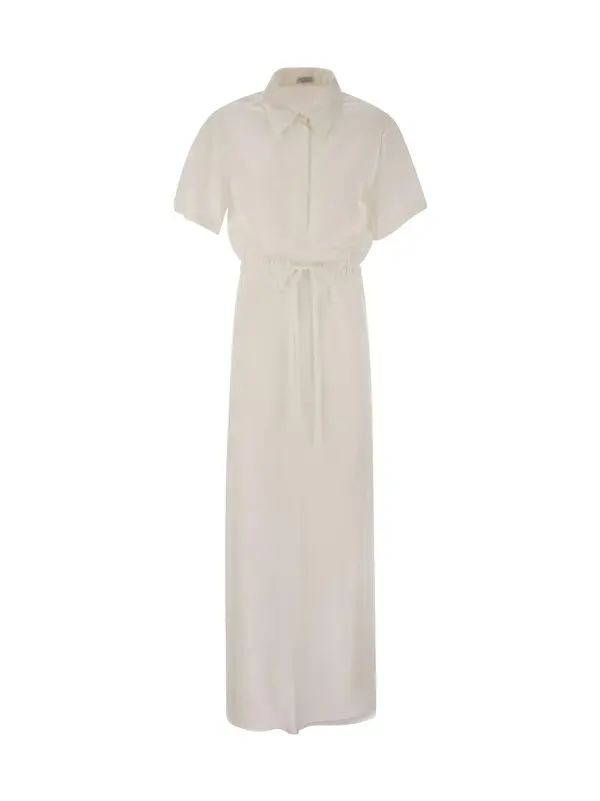 Brunello Cucinelli Viscose Linen Twill Dress With Monile Embellishment - Cream