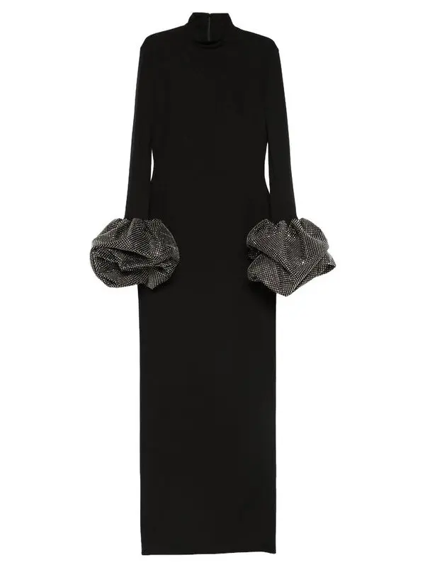 Solace London High Neck Embellished Sleeve Evening Dress - Black