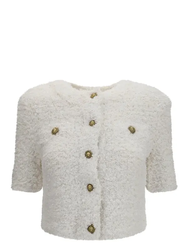 Balmain Tweed Plumetis Cardigan - White