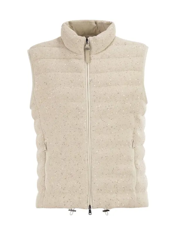 Brunello Cucinelli Padded Cotton Waistcoat With Sequins And Leather Details - Multicolor