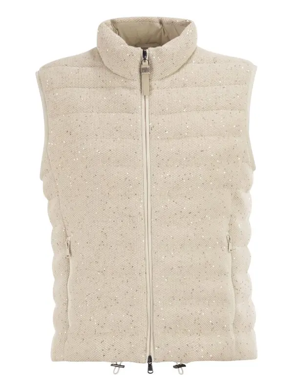 Brunello Cucinelli Padded Cotton Waistcoat With Sequins And Leather Details - Multicolor