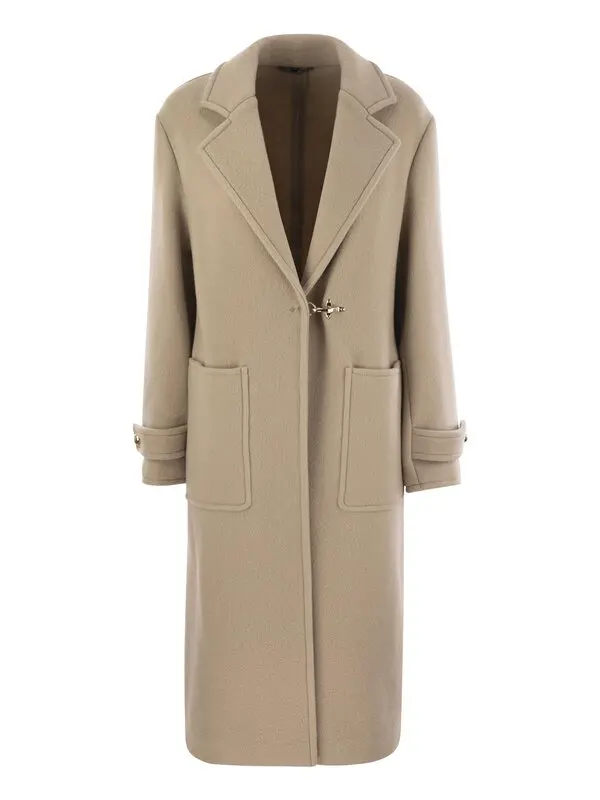 FAY Wool And Cashmere Coat With Iconic Hook Closure - Cream
