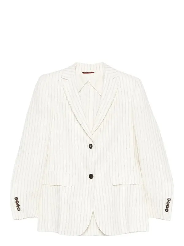 Max Mara Vertical Stripe Linen Blend Blazer - White