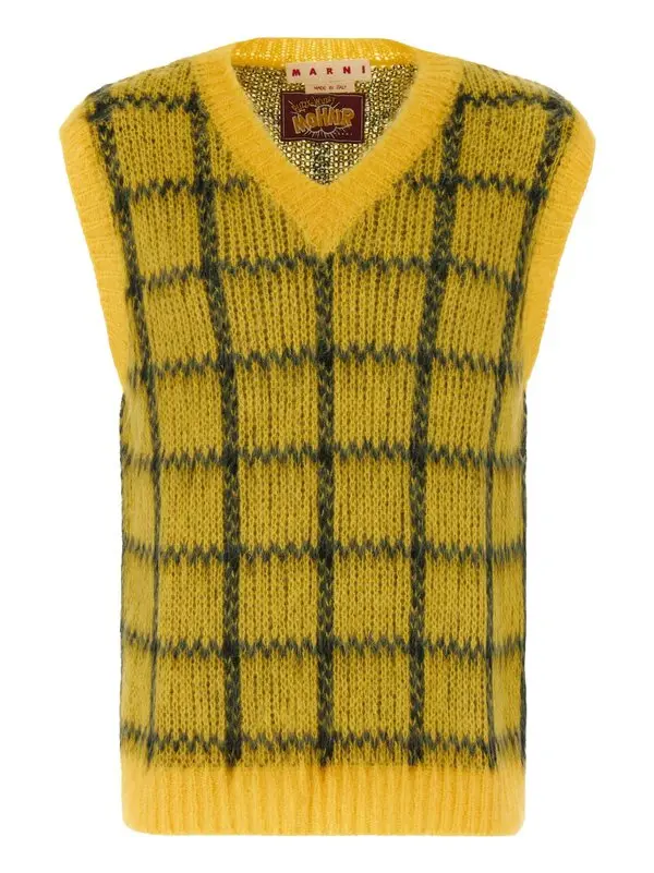 Marni Checks" V-neck Knit Vest - Multicolor