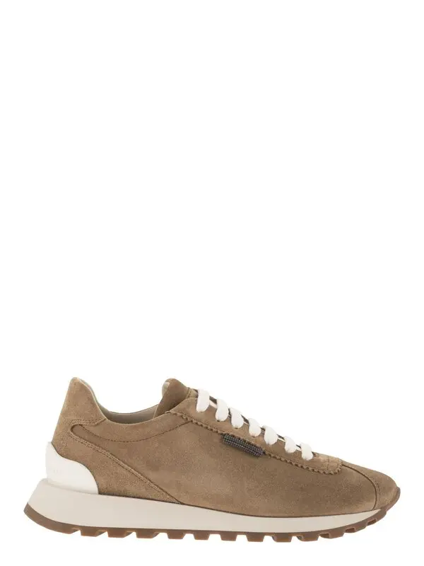 Brunello Cucinelli Suede Runners With Shiny Tab - Brown