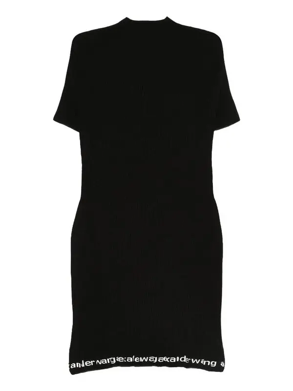 Alexander Wang Ribbed Knit Short Sleeve Turtleneck Dress - Black