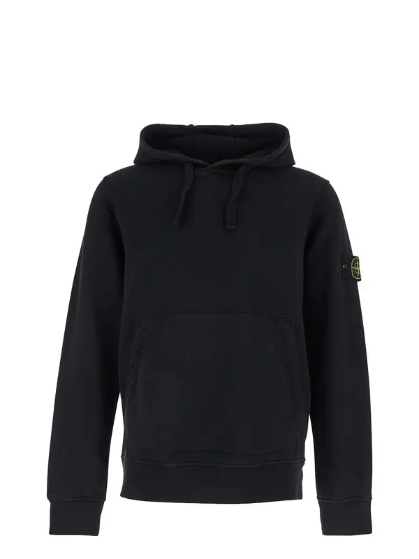 Stone Island Hooded Cotton Sweatshirt With Logo Patch - Black