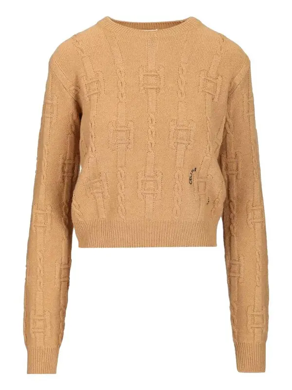 Celine Cashmere Crewneck Sweater With Chain Stitch - Cream