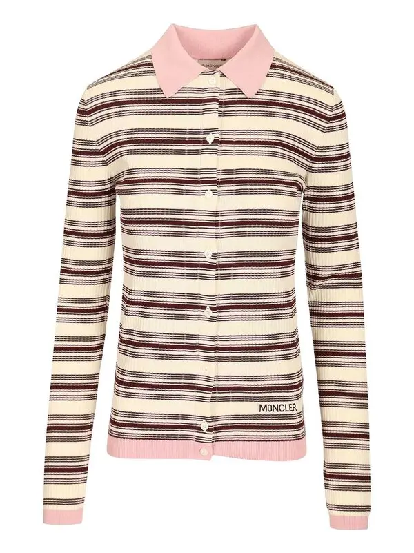 Moncler Cotton Crepe Polo Shirt With Graphic Stripes And Logo - Multicolor
