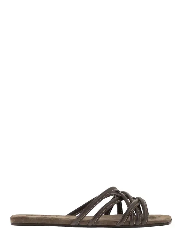 Brunello Cucinelli Flat Leather Sandals With Criss-cross Straps - Brown