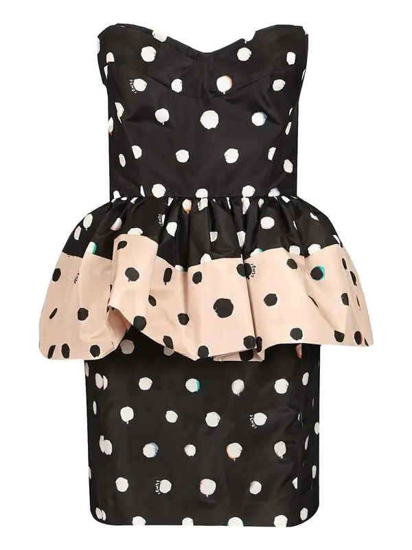 Fendi Short Taffeta Dress With Falena Dots Motif - Black