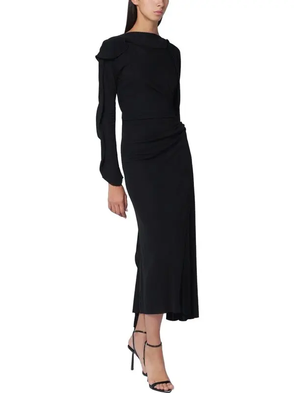 Victoria Beckham Midi Dress In Draped Jersey - Black