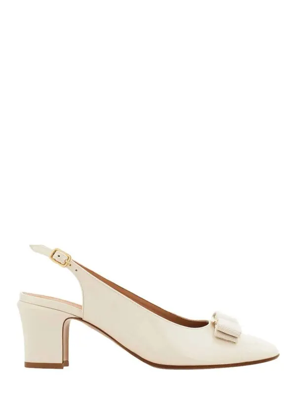 FERRAGAMO Bow Detail Slingback Block Heel Shoes - Cream