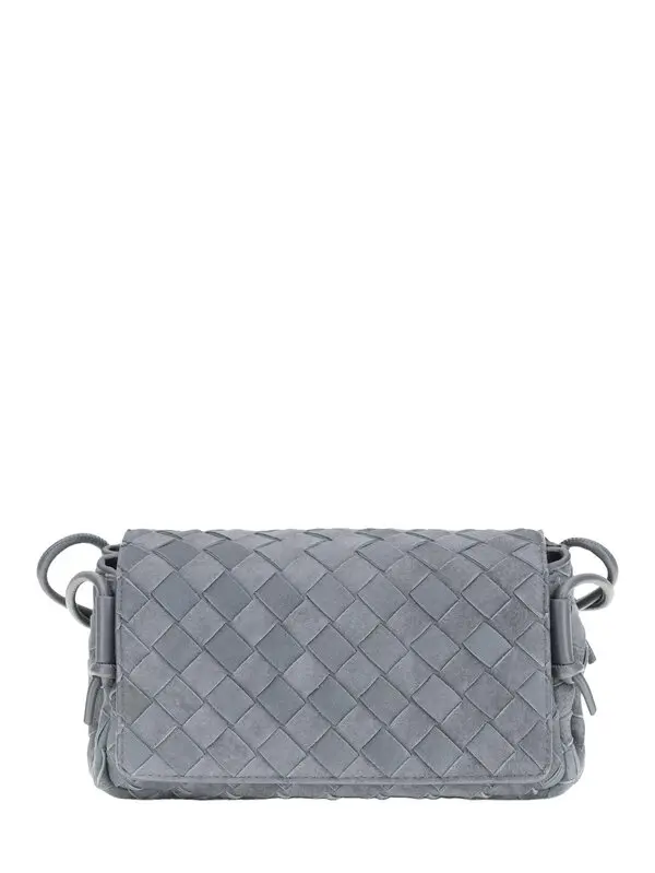 Bottega Veneta Notturno Suede Intrecciato Shoulder Bag - Gray
