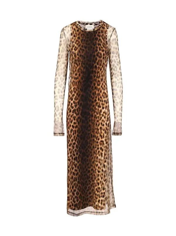 Sportmax Animal Print Sheer Sleeve Fitted Dress - Multicolor