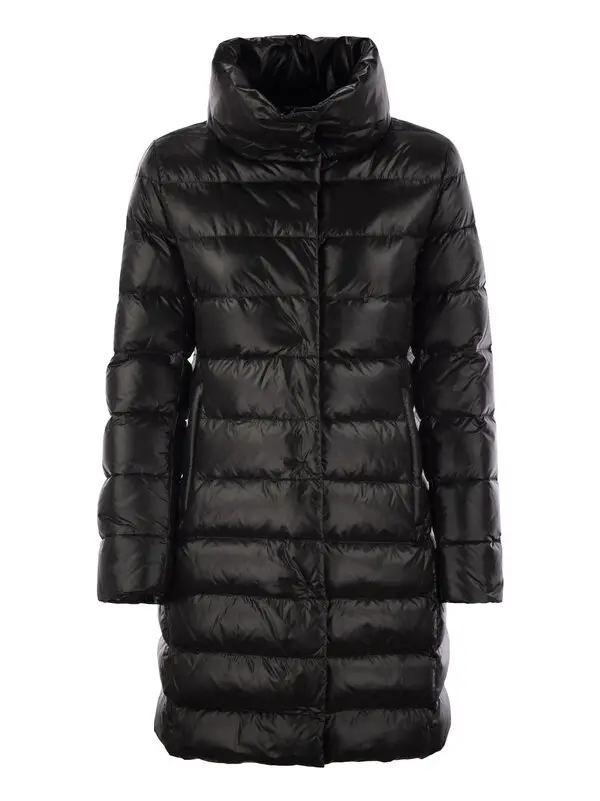 FAY Long Down Jacket With High Collar And Hook Fastening - Black