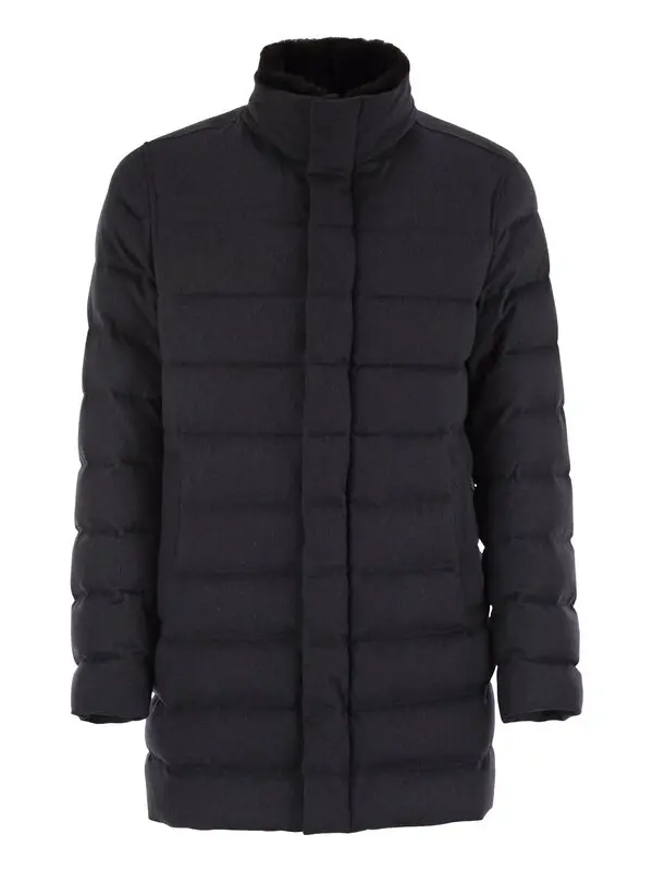 Herno Long Down Jacket With Detachable Fur Collar - Blue