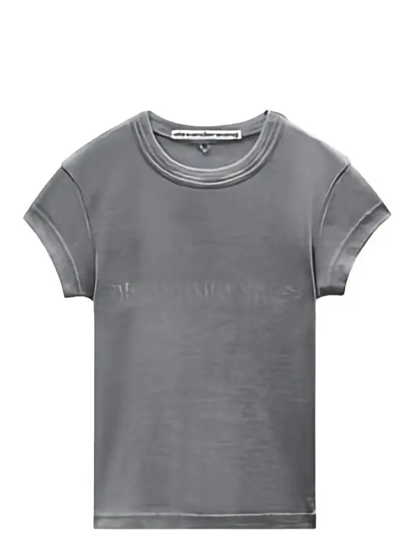 Alexander Wang Grey Ribbed Knit Crew Neck Short Sleeve T-shirt With Crystal Dégradé Logo - Gray