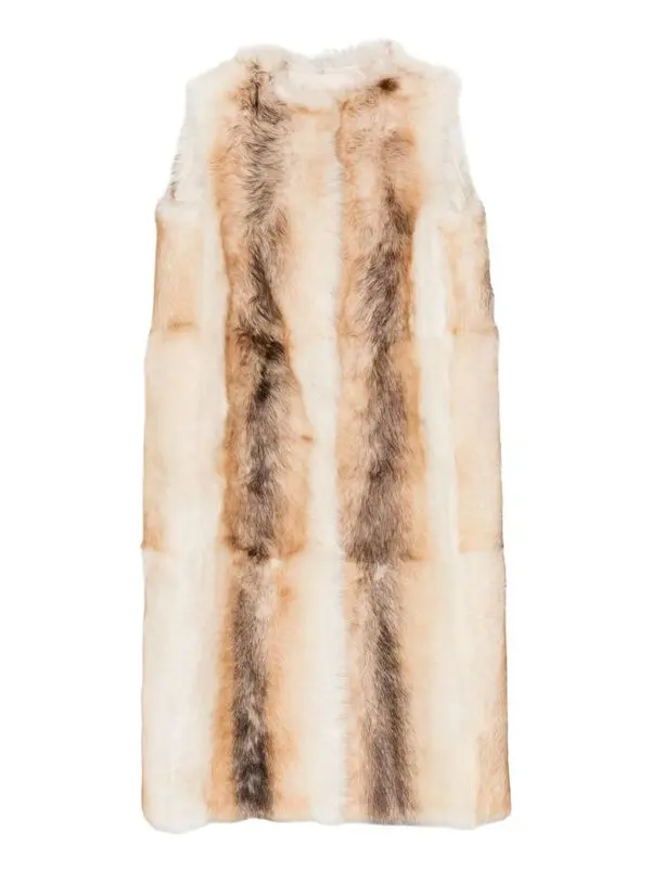 YVES SALOMON Striped Fur Long Vest - Cream