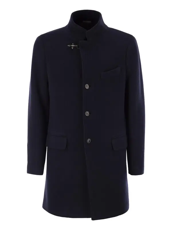 FAY Wool Blend Herringbone Coat With Stand-up Collar - Multicolor