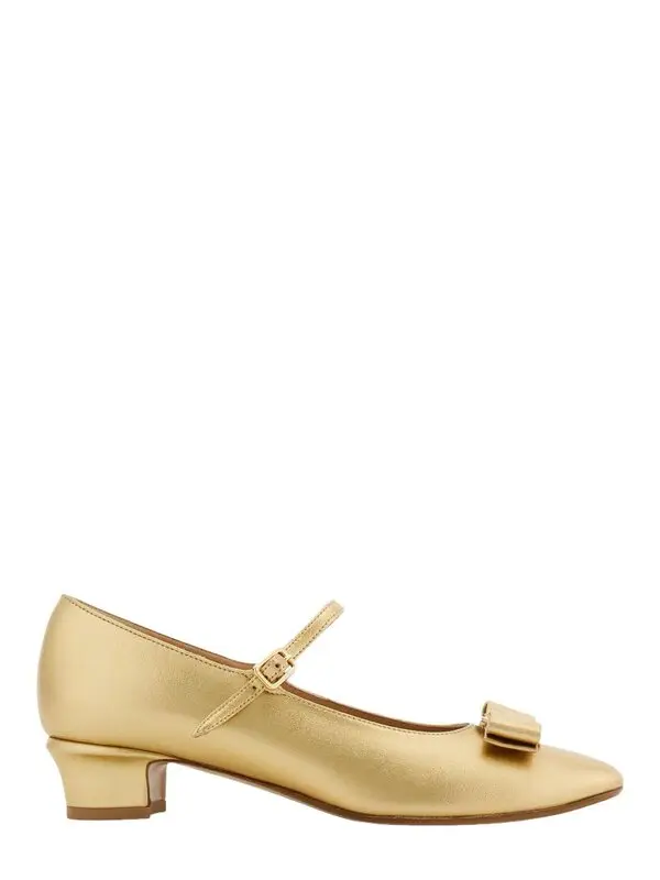 FERRAGAMO Mary Jane Shoes With Bow Detail - Gold