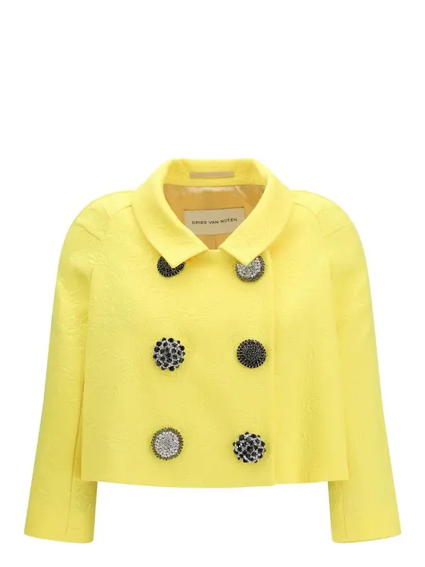 Dries Van Noten Cropped Jacket With Jewel Buttons - Yellow