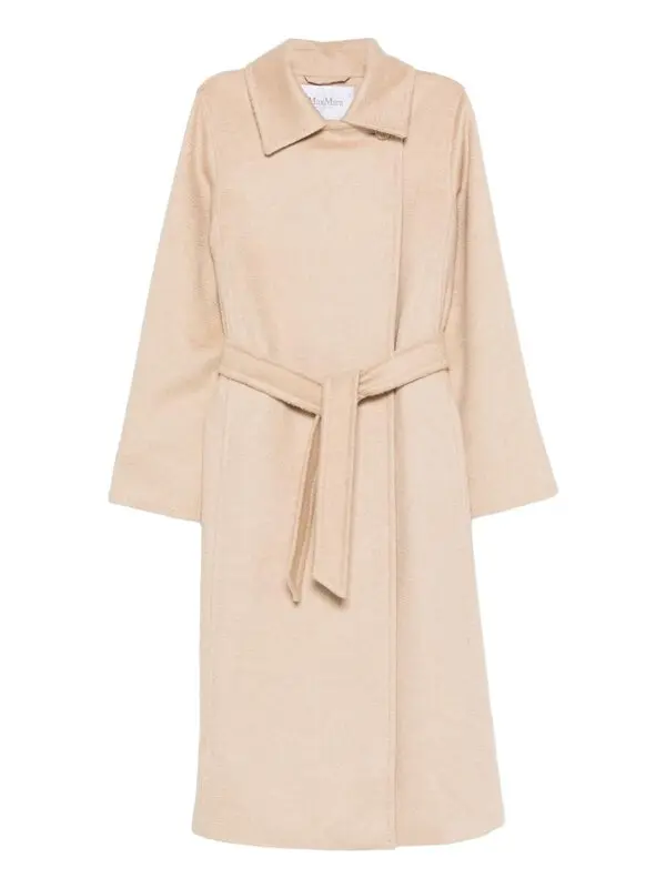 Max Mara Wool Long Coat With Belt And Wide Lapels - Multicolor