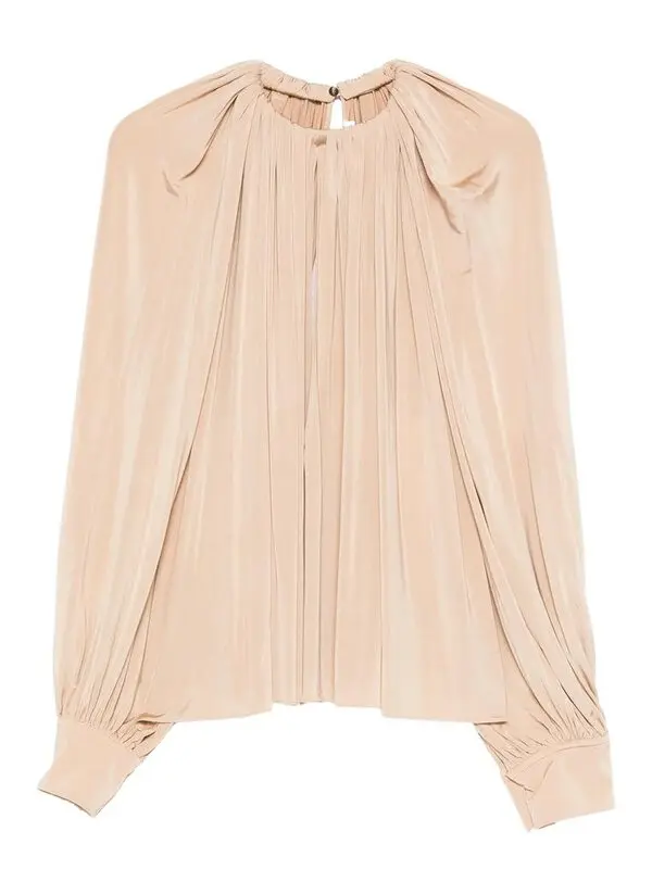 FERRAGAMO Gathered Long Sleeve Blouse With Keyhole Detail - Cream