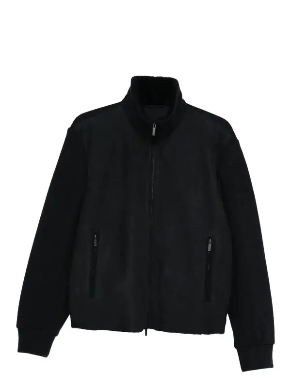 Giorgio Armani High-neck Zip-up Jacket With Shearling Details - Black