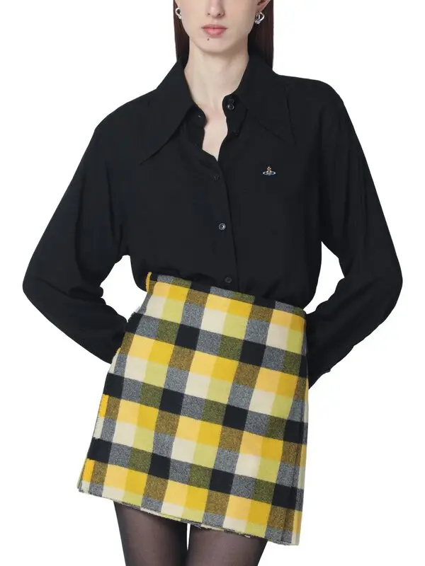 VIVIENNE WESTWOOD Viscose Shirt With Oversized Collar And Embroidered Logo - Black