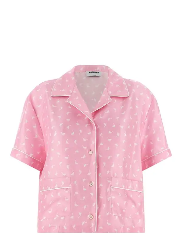Moschino Goose Print Silk Twill Cropped Shirt - Pink