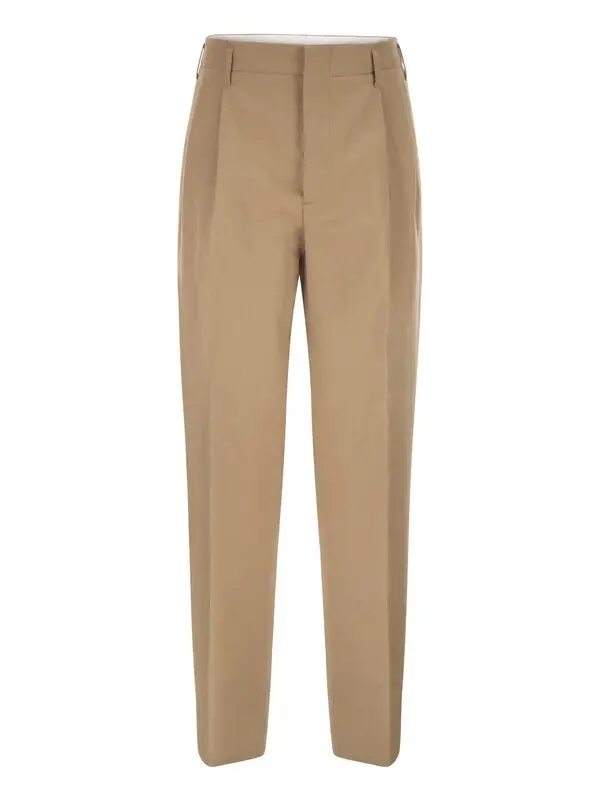 Brunello Cucinelli Tailored Cotton And Linen Trousers With Pleats - Cream