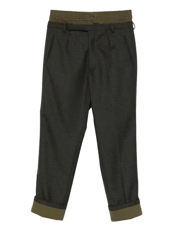 Prada Dark Check Pattern Tailored Trousers - Green