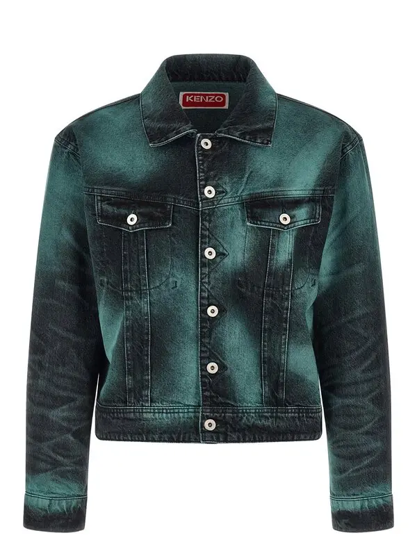 Kenzo Boke Heart" Washed Denim Oversized Jacket - Gray