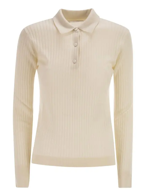 Max Mara Ribbed Knit Polo Shirt In Cashmere And Silk - Cream