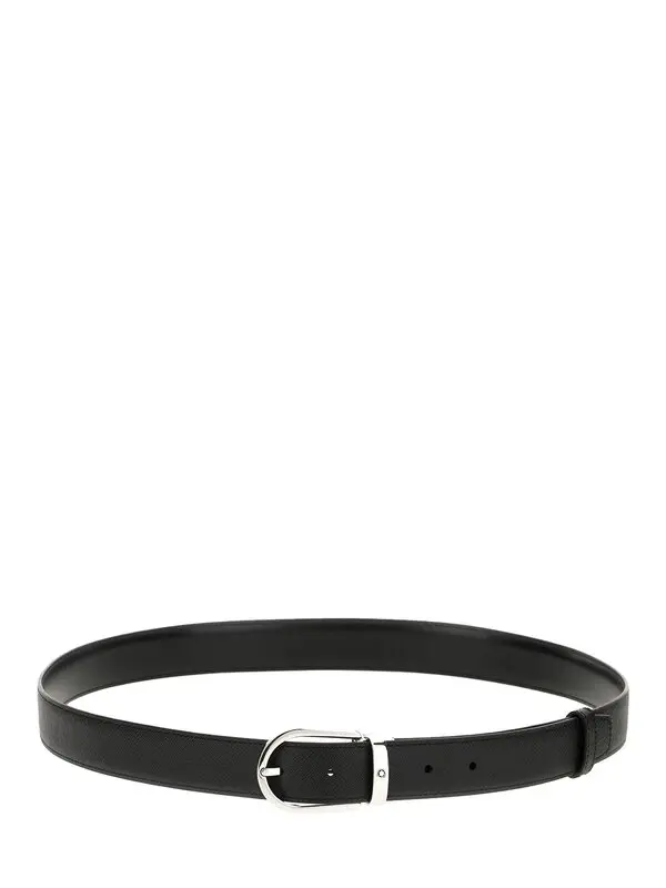 Montblanc Black Saffiano Leather Belt With Silver Tone Buckle - Multicolor