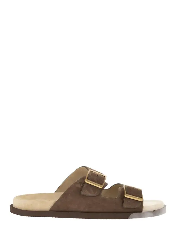 Brunello Cucinelli Washed Suede Urban Slides - Brown