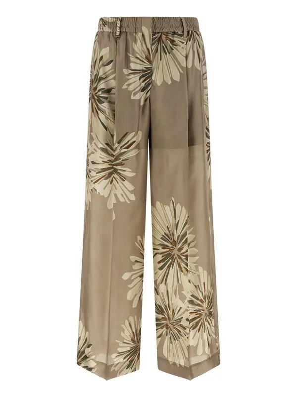 Brunello Cucinelli Bloom Print Silk Pongée Sartorial Track Pants - Green