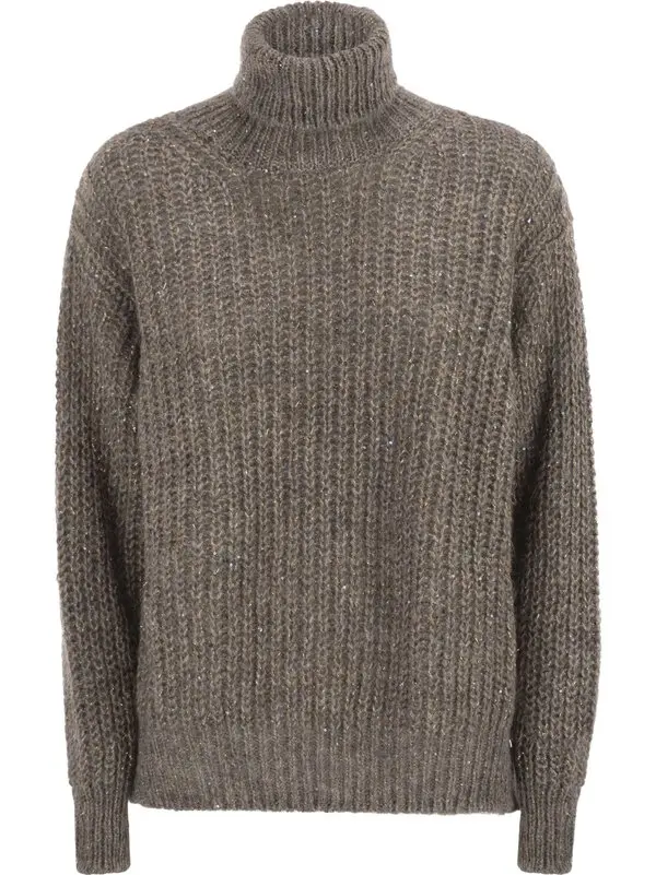 Herno Wool And Alpaca Turtleneck Jumper With Sequins - Gray