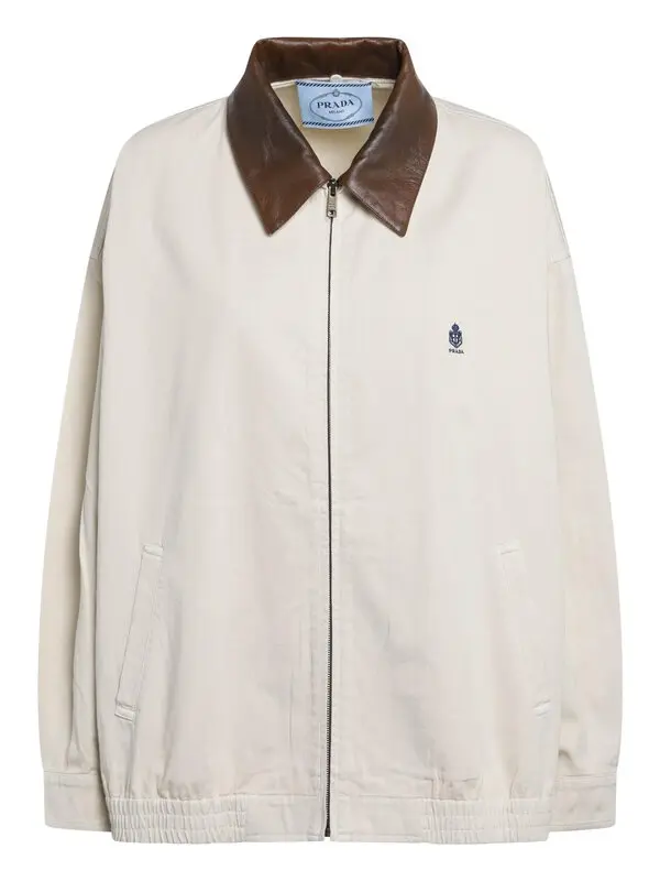 Prada Garment-dyed Old Gabardine Blouson With Embroidery - Cream