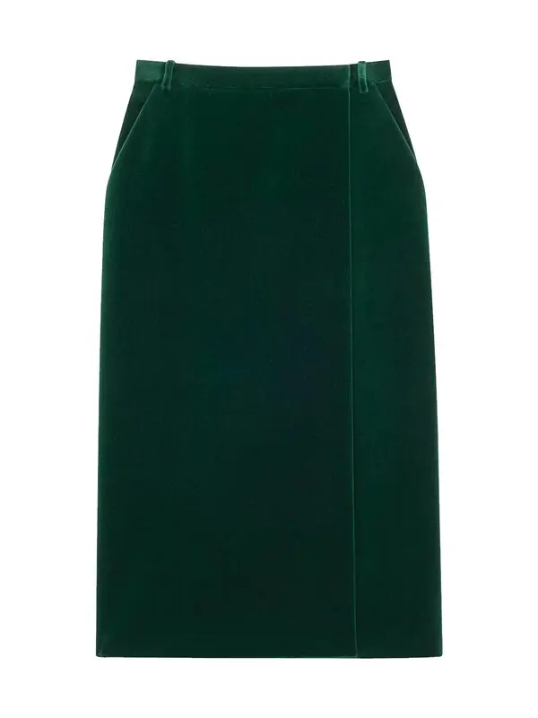 Saint Laurent Midi Wrap Skirt In Cotton Velvet - Green