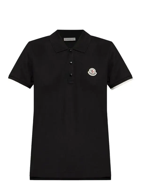 Moncler Logo Patch Cotton Piqué Polo Shirt - Black
