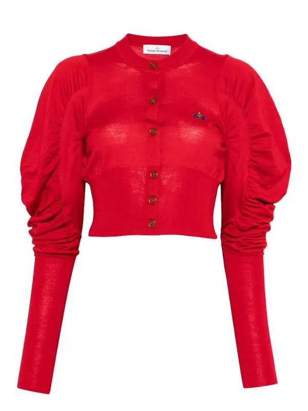 VIVIENNE WESTWOOD Silk & Merino Wool Gathered Sleeve Cardigan - Red
