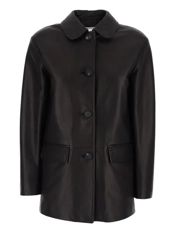 Tagliatore Leather Jacket With Notched Lapel - Brown